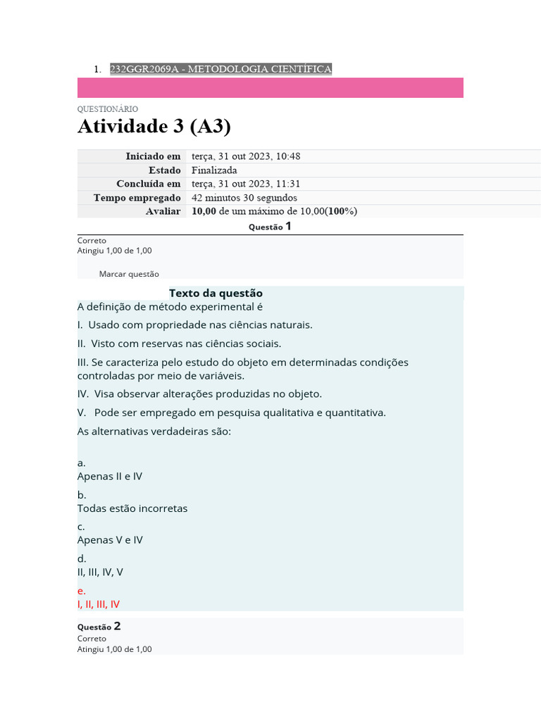 Atividade 3 (A3) | PDF | Science | Método científico