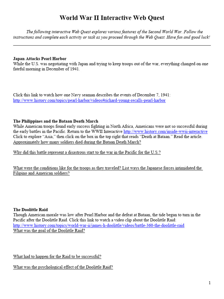 Pacific Campaign Webquest Overview | PDF | World War II | Battle Of Midway