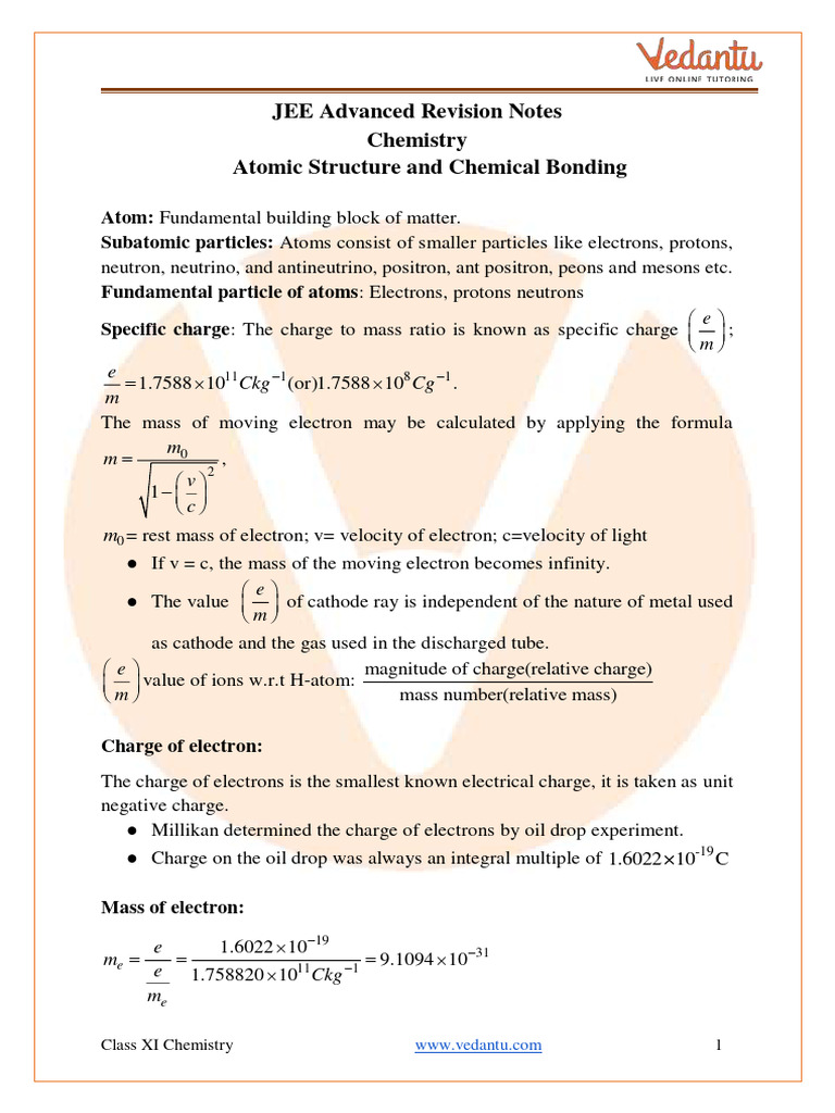 JEE Advanced Atomic Structure Notes | PDF | Electromagnetic Spectrum ...
