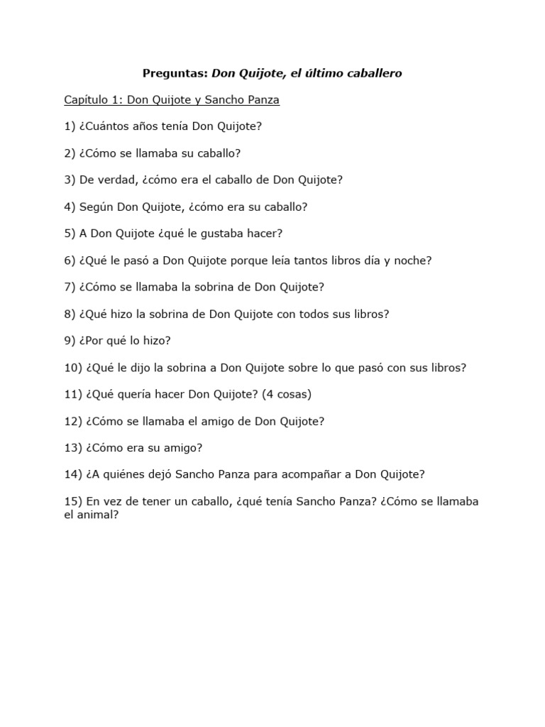 Preguntas Cap. 1 Don Quijote | PDF