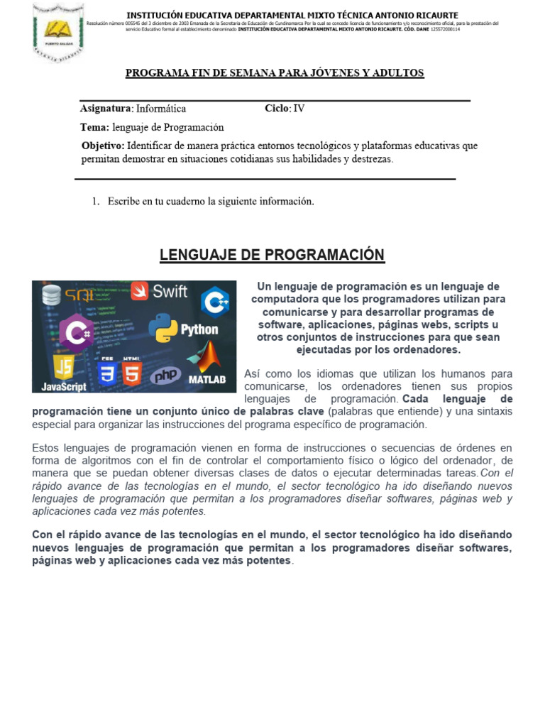 Guia Ciclo IV | PDF | Programa de computadora | Programación