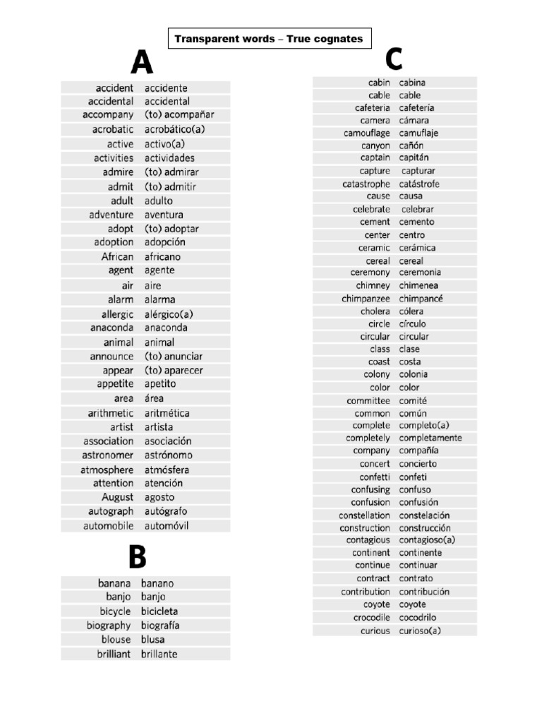 Understanding Spanish False Cognates | PDF