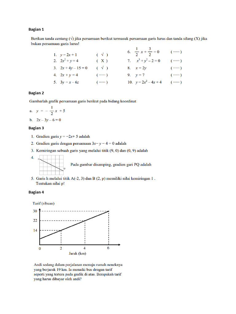 Latihan Soal Fungsi Linear | PDF