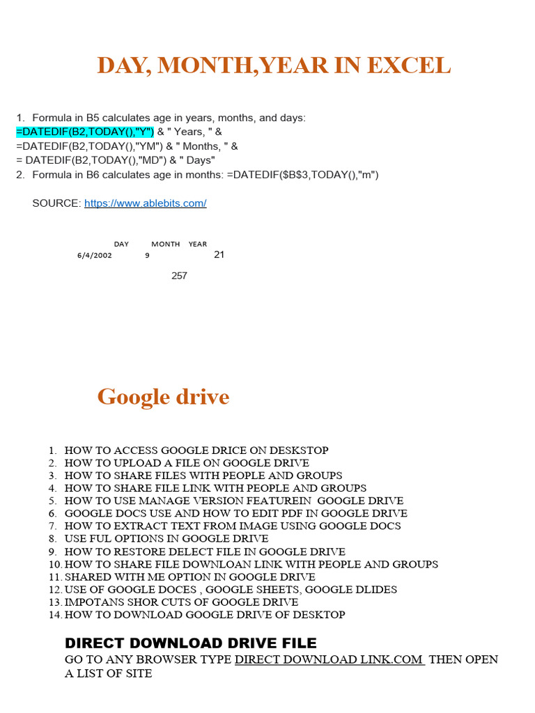 Date Month Year Function In Ms Excel Note Pdf