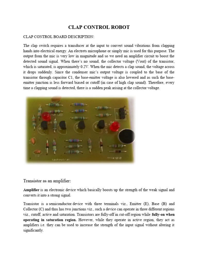 Clap Control Robot | PDF | Amplifier | Transistor