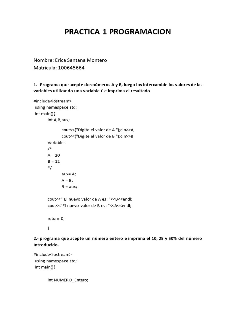 Practica 1 Programacion Ejercicio Erica Santana | PDF | Programación de ...