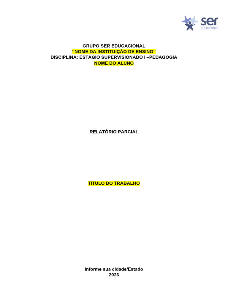 Template - Modelo Padrão - Estágio I Pedagogia. | PDF | Pedagogia | Escolas