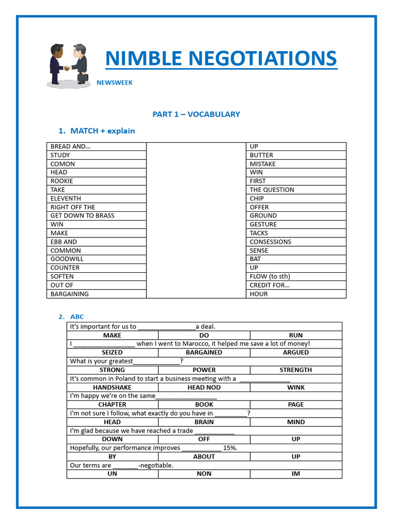 NIMBLE NEGOTIATIONS - Vocabulary | PDF | Negotiation