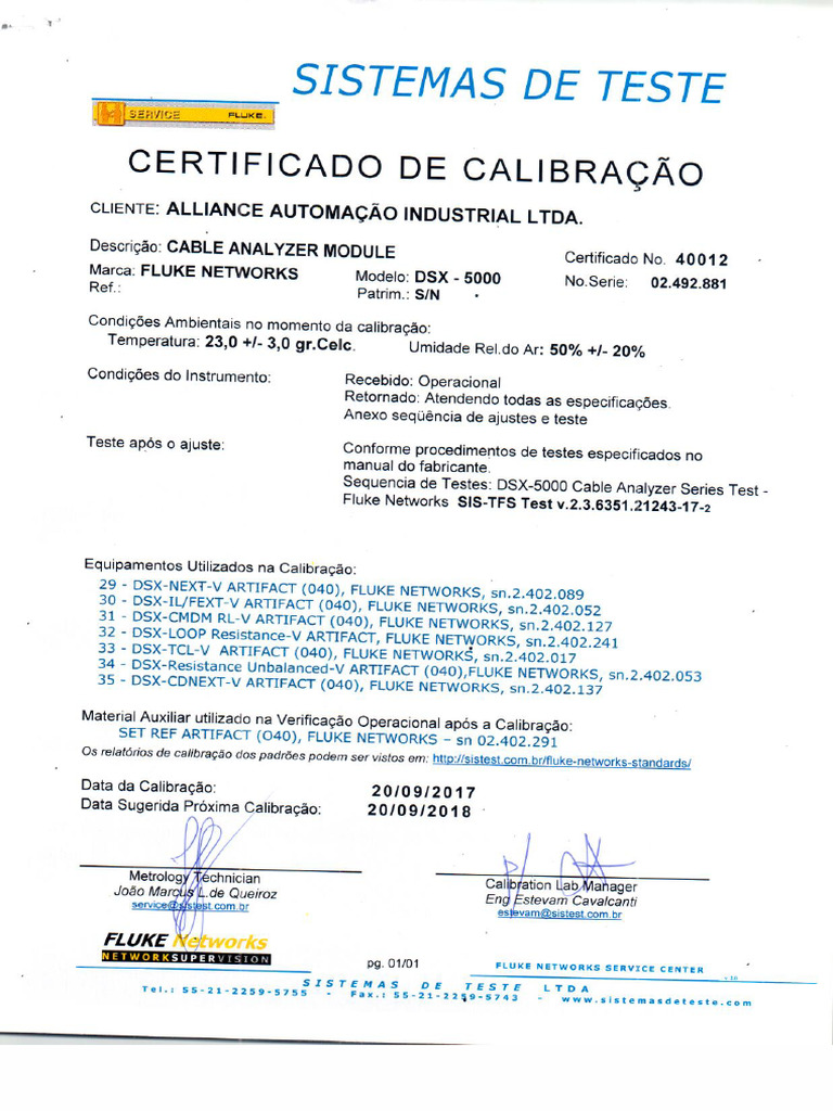 Certif. Calibracao | PDF