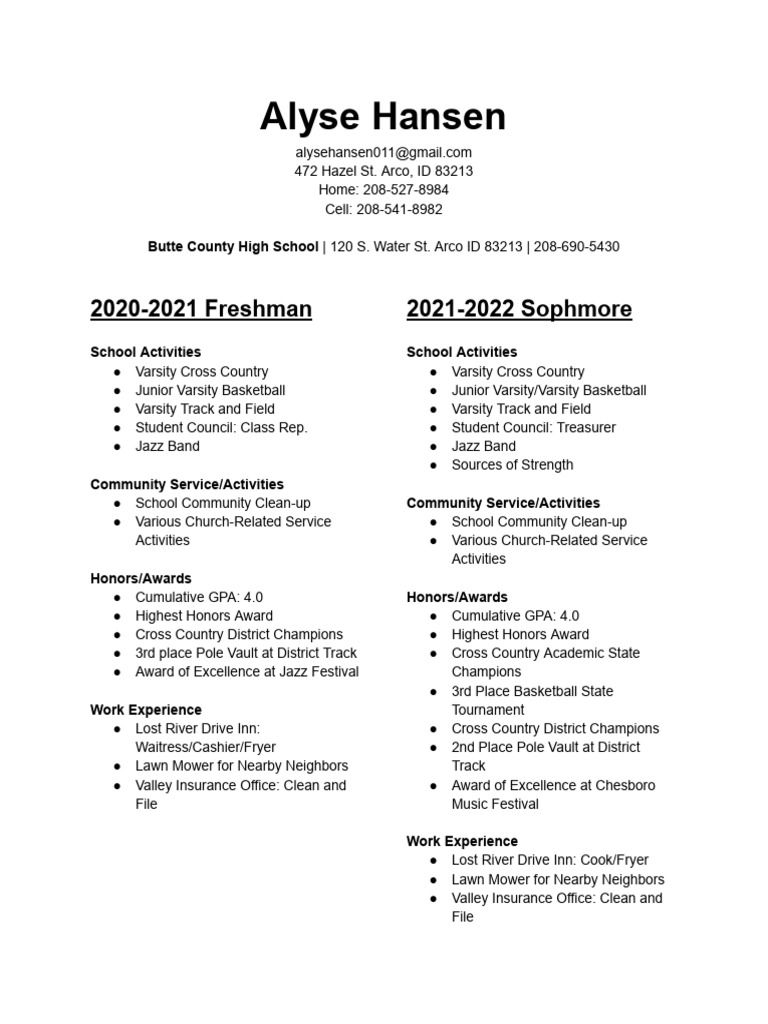 Scholarship Resume-Alyse Hansen | PDF