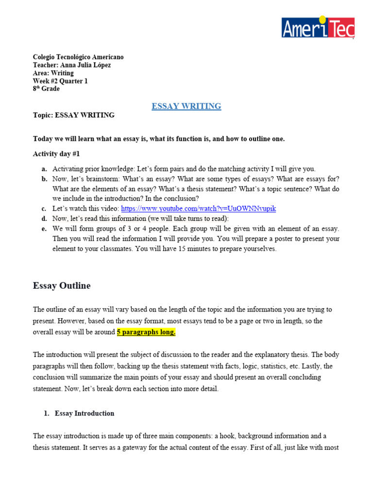 Q1 - Essay Writing - Writing - 8th | PDF | Essays | Argument