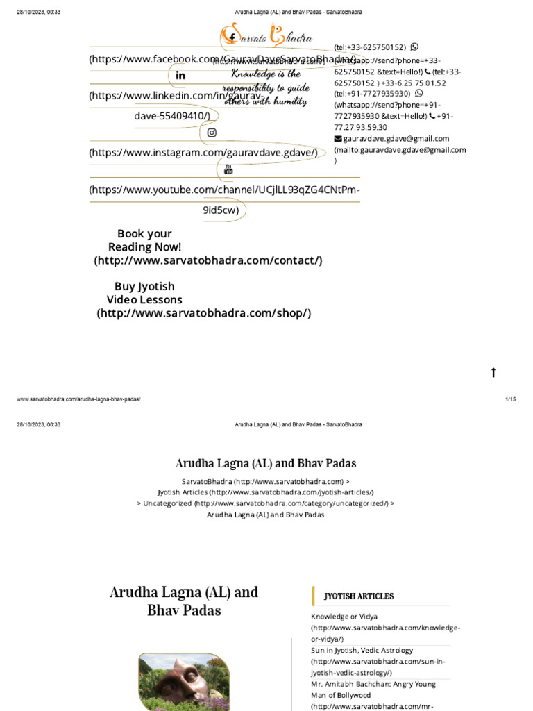 Arudha Lagna and Bhav Padas Explained | PDF | Planets In Astrology ...