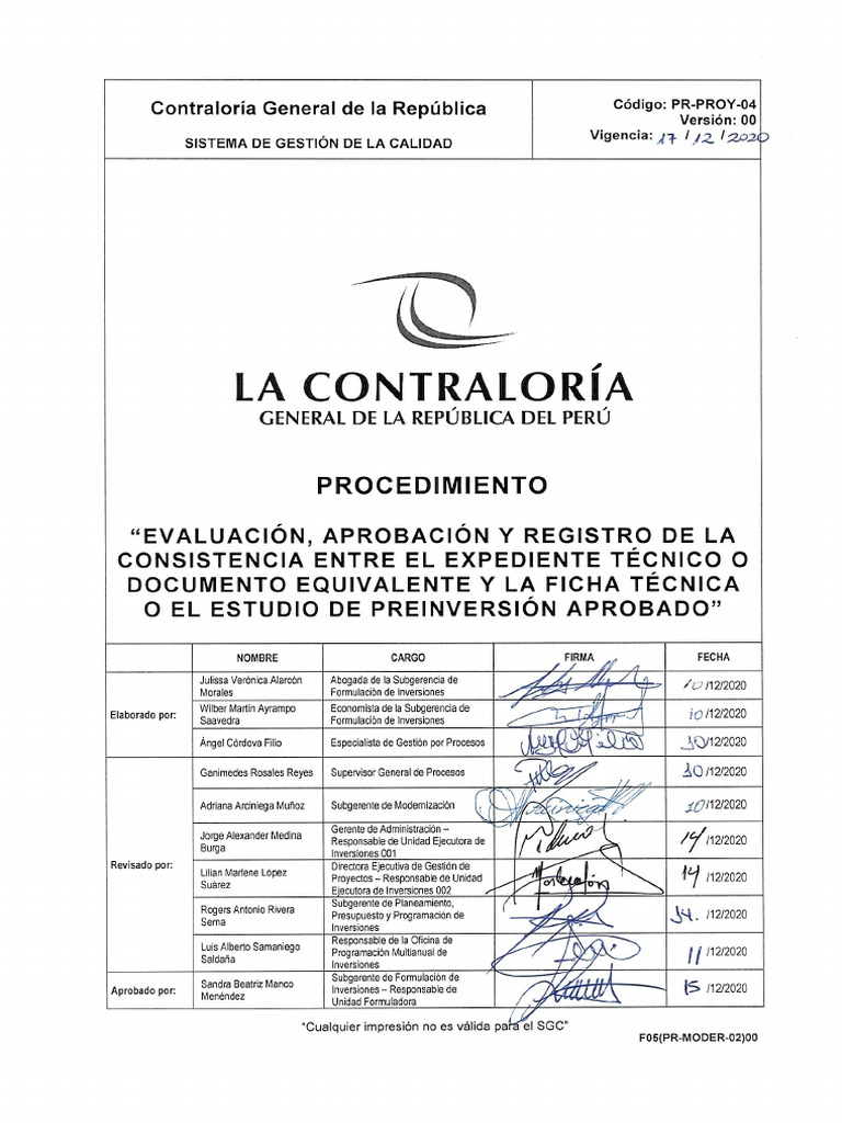 PR-PROY-04 00 Procedimiento Eval Aprob Reg Consistencia | PDF