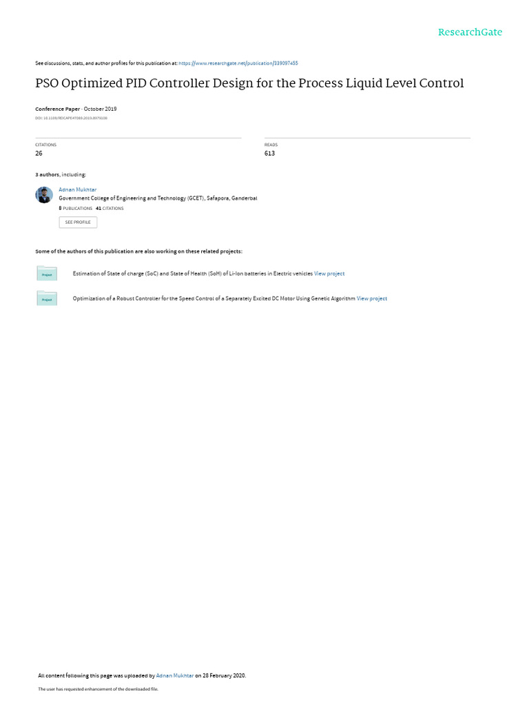 PSO Optimized PID Controller Design For The Process Liquid Level Control | PDF | Control Theory ...