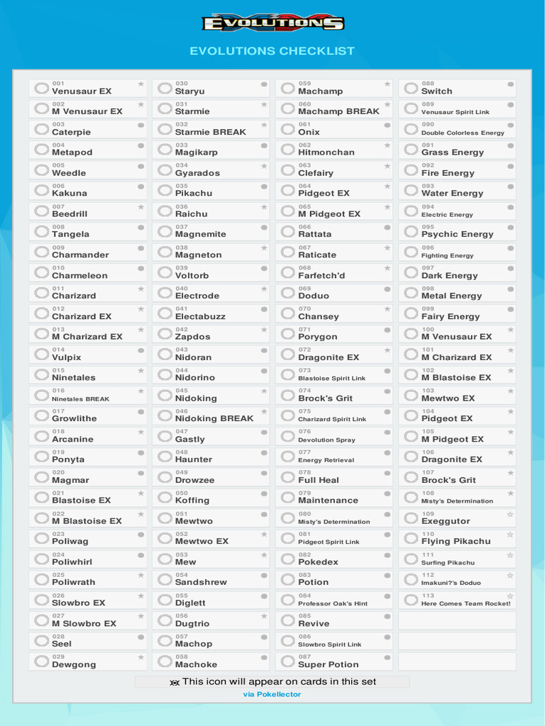 EVO Evolutions Checklist | PDF | Pokémon | Nintendo Franchises