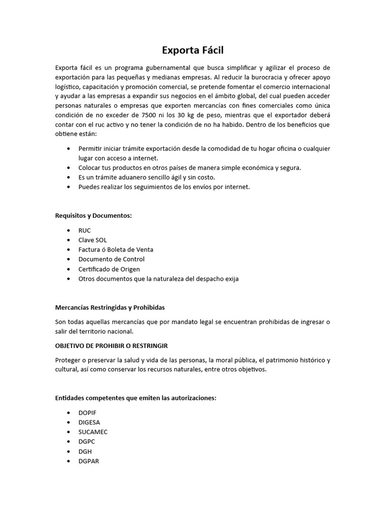Exporta Fácil Grupo 3 | PDF | aduana | Exportaciones
