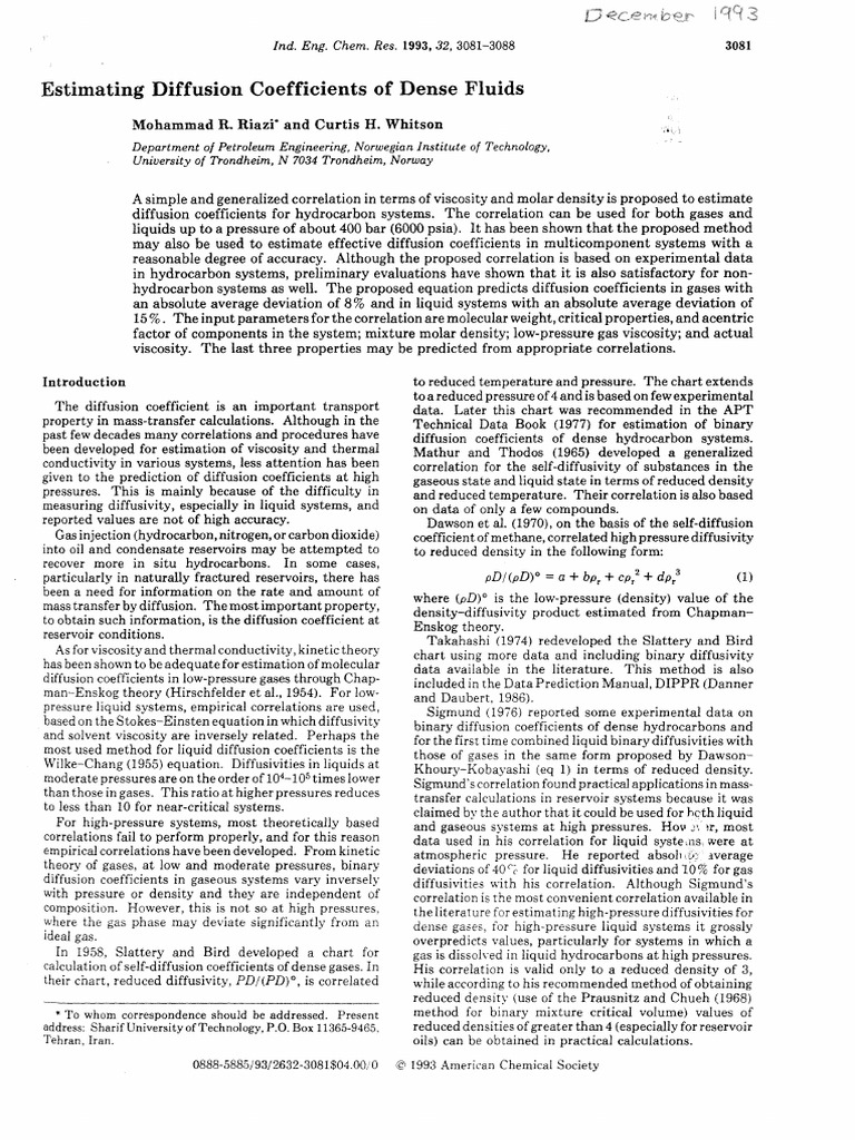 1993 IECR Riazi Whitson DIFF | PDF | Viscosity | Gases