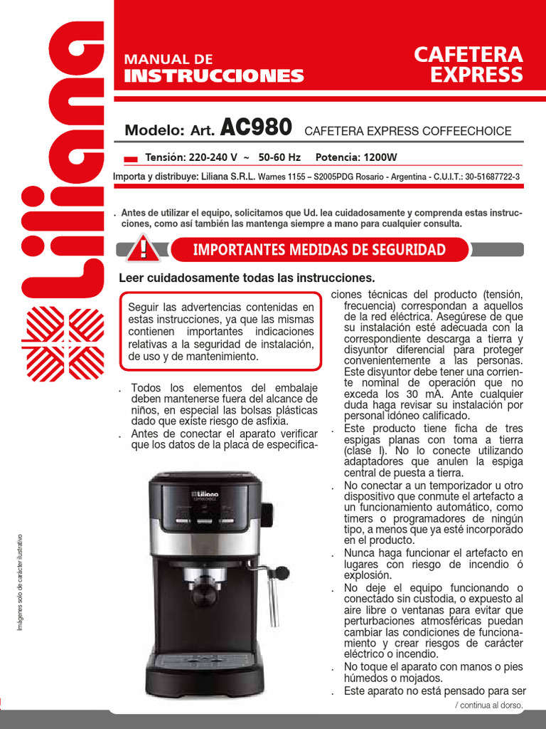 Cafetera Liliana AC980 - MI - V0-Web | PDF | café | Agua