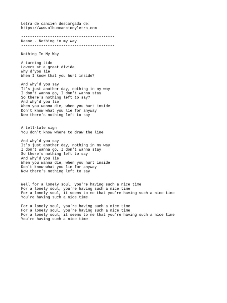 Keane's "Nothing In My Way" Lyrics | PDF