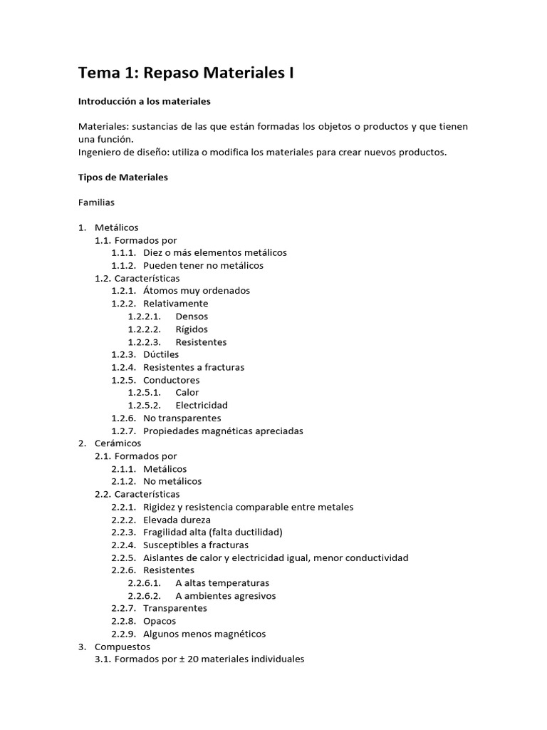 Esquema Teoria Materiales II | PDF | Fatiga (material) | Fractura
