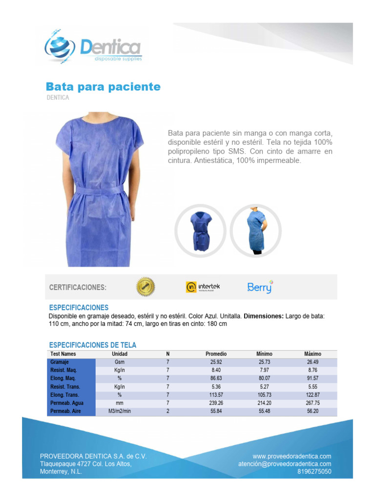Bata para Paciente Ficha Tecnica | PDF