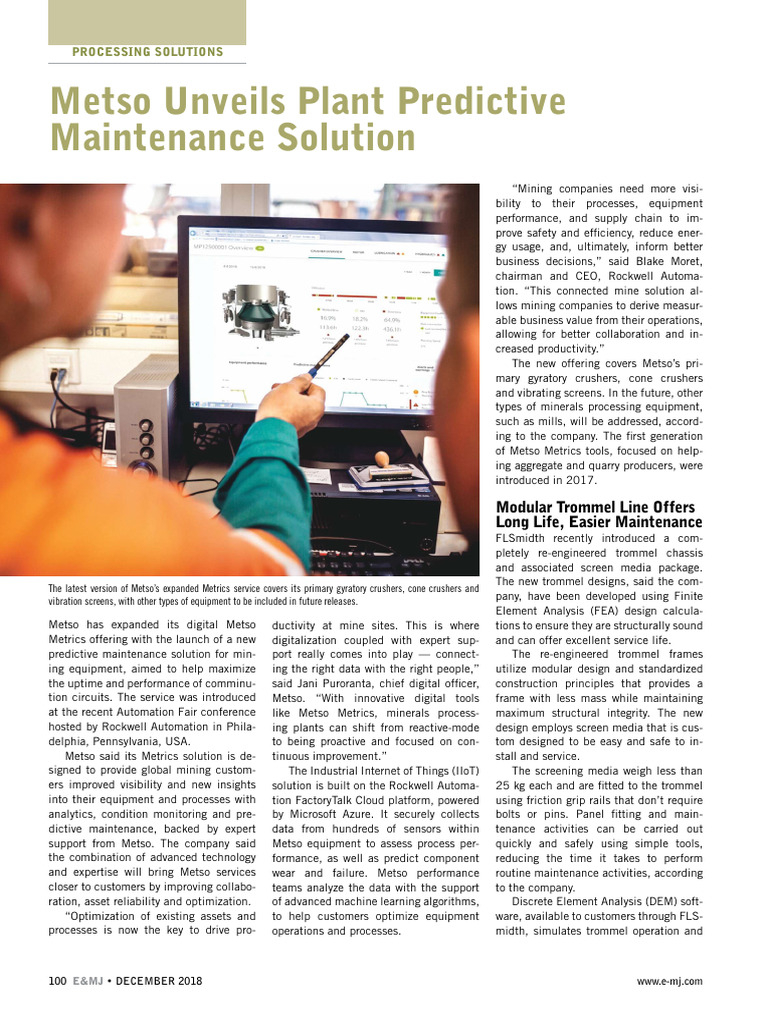 Metso Unveils Plant Predictive Pdf Bearing Mechanical Wear