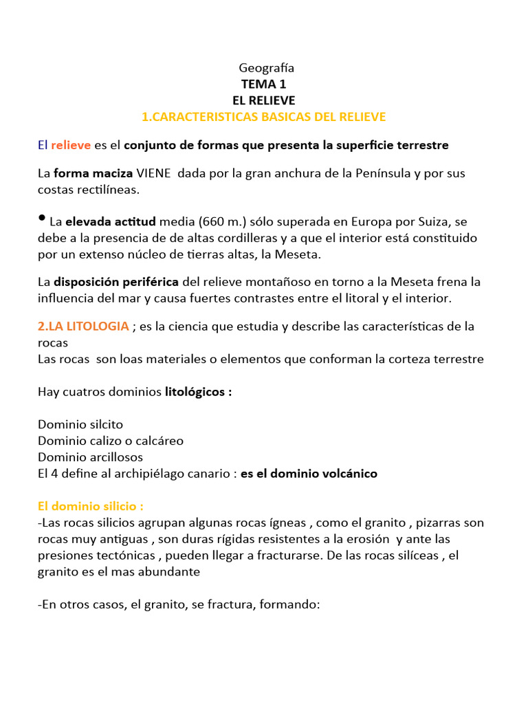 Geografia Tema 1 El Relieve | PDF | Montañas | Topografía