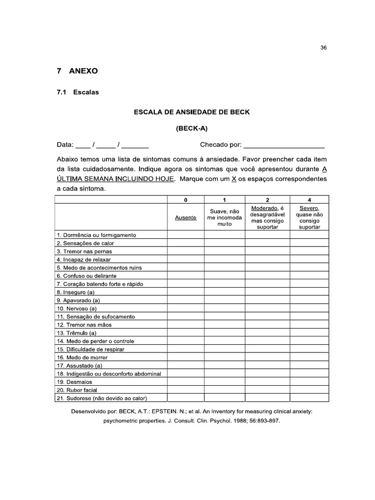 BAI Beck Ansiedade | PDF