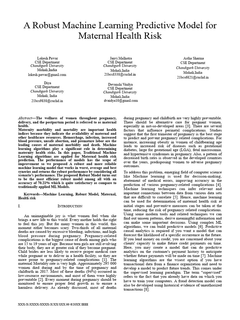 A Robust Machine Learning Predictive Model For Maternal Health Risk 3 Pdf Receiver