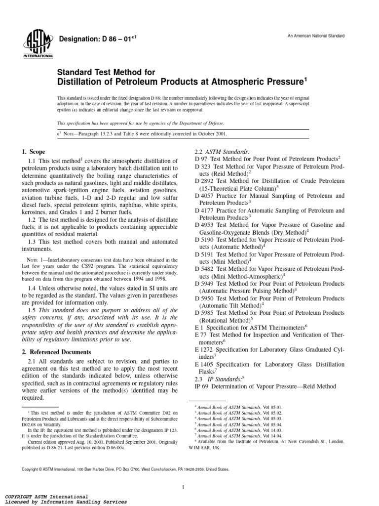 Astm D 0086 | PDF | Distillation | Thermometer