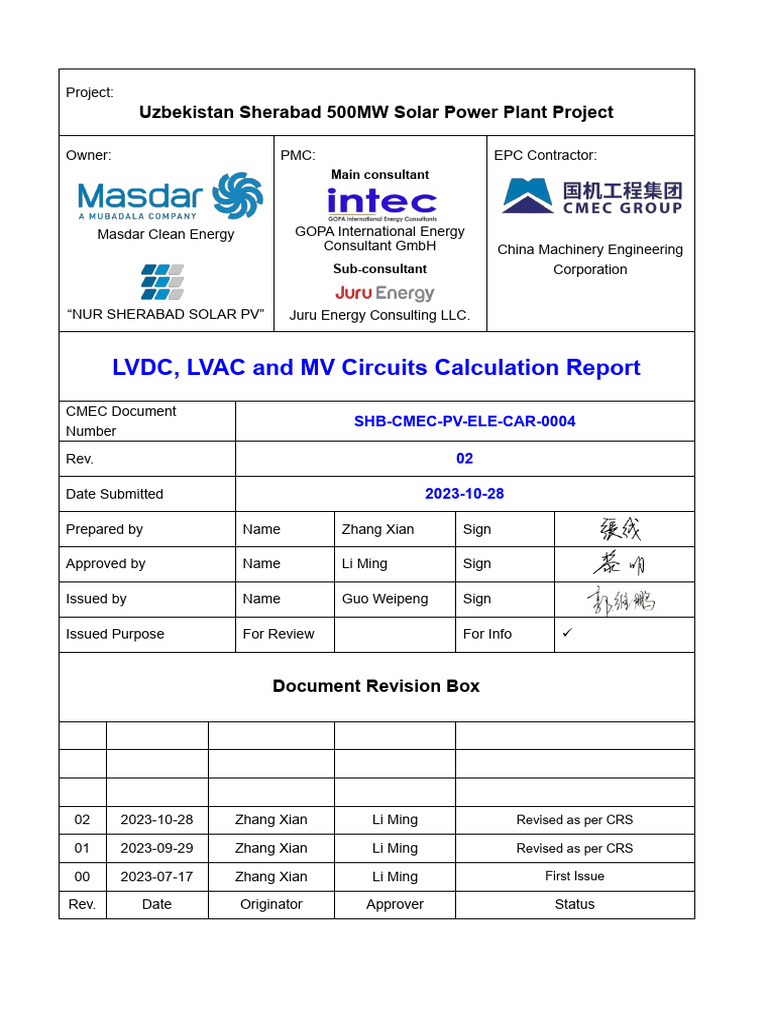 SHB-CMEC-PV-ELE-CAR-0004-02-LVDC, LVAC and MV Circuits Calculation ...