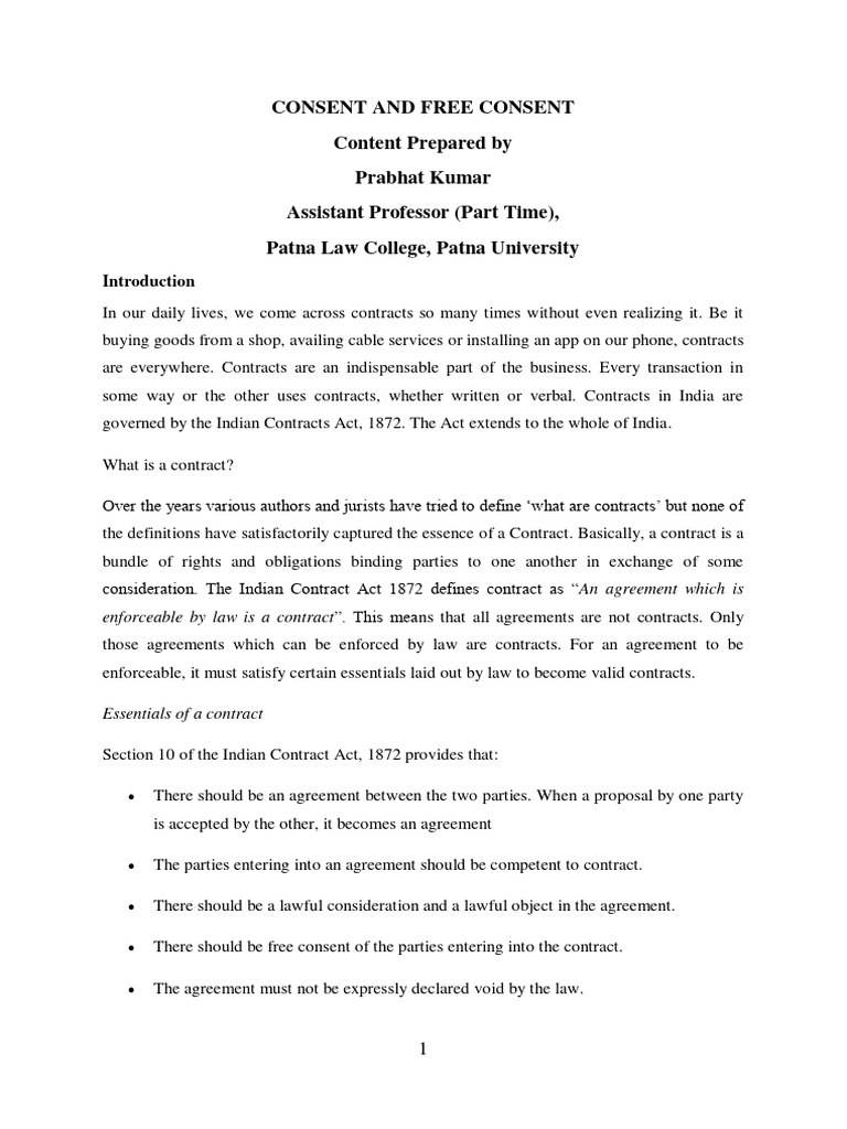 Importance of Free Consent in Contracts | PDF | Misrepresentation ...