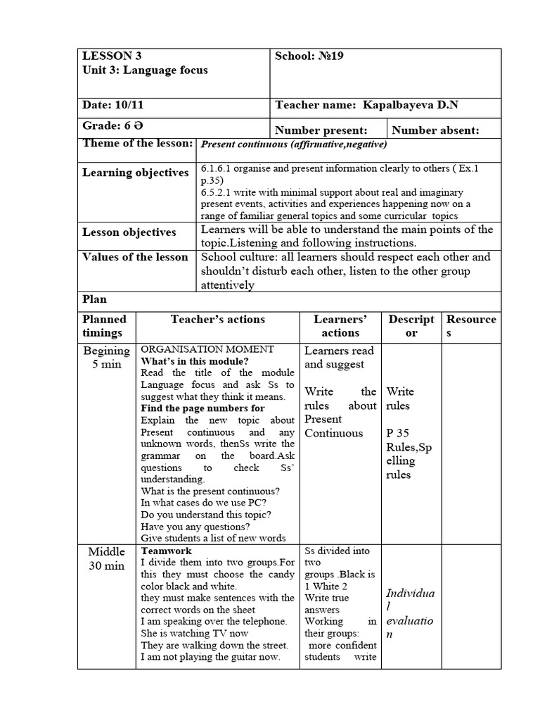 Lesson Plan 6 Grade | PDF | Learning | Communication