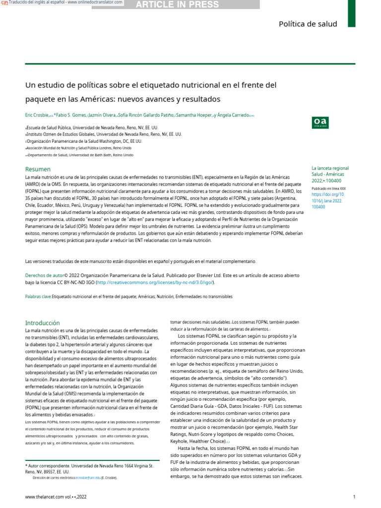 Policy-Study-Front-Pack-Nutrition-Labeling-Americas (1) .En - Es | PDF ...