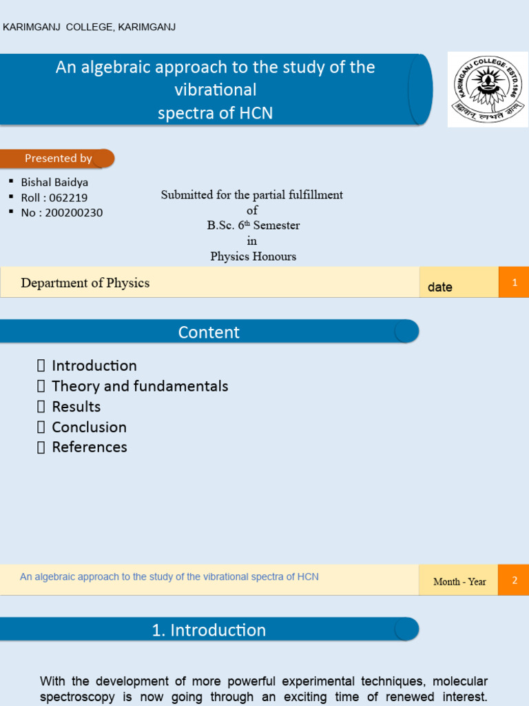 An Alegbraic Approach To The Study of Vibrational Spectra of Hydrogen Cyanide (HCN) | PDF ...