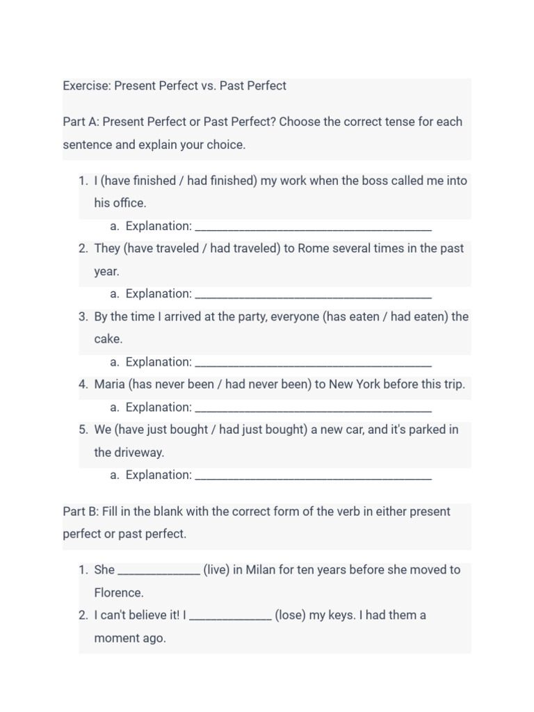 Exercise - Present Perfect Vs | PDF | Language Mechanics | Grammar