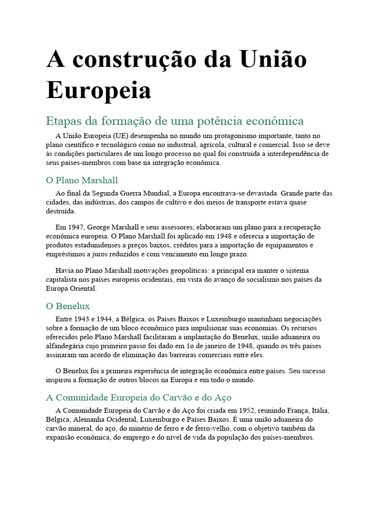 A Construção Da União Europeia | PDF | União Europeia | Europa