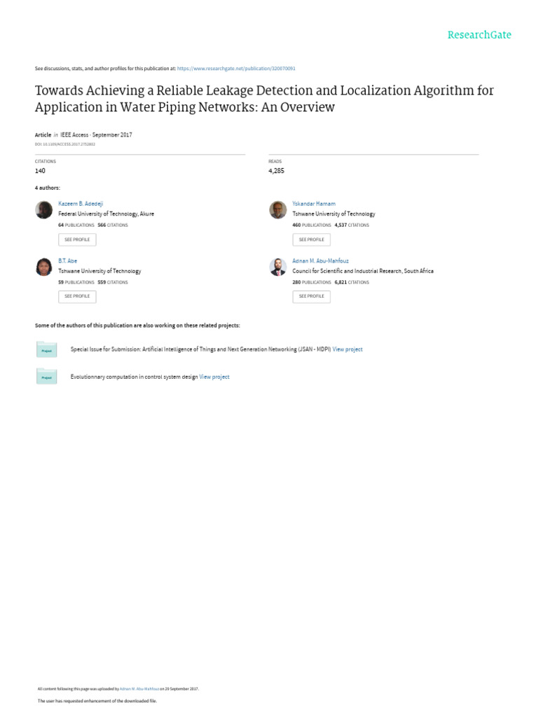 Towards Achieving A Reliable Leakage Detection And Pdf Leak Pipeline Transport