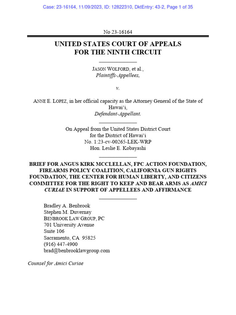 FPC File Brief in Support of Challenge To Hawaii Public Handgun Carry ...
