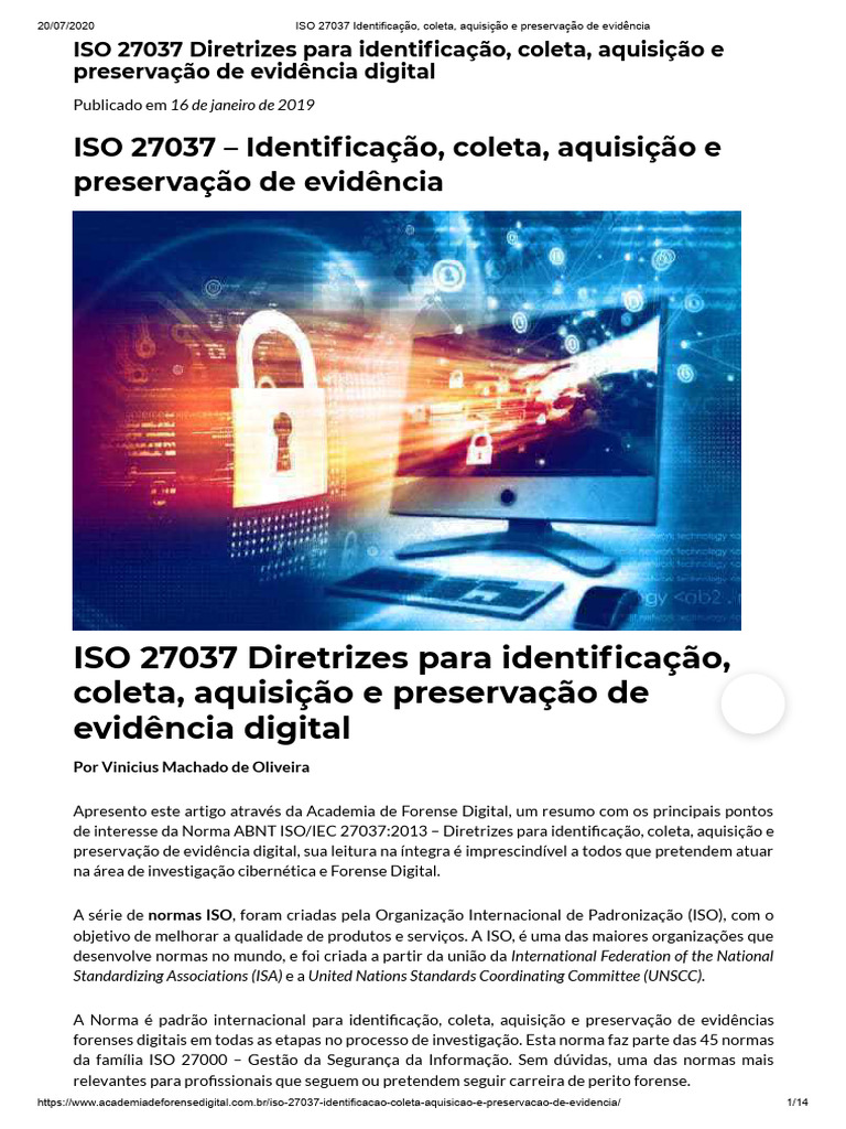 ISO 27037 Identificação, Coleta, Aquisição e Preservação de Evidência ...