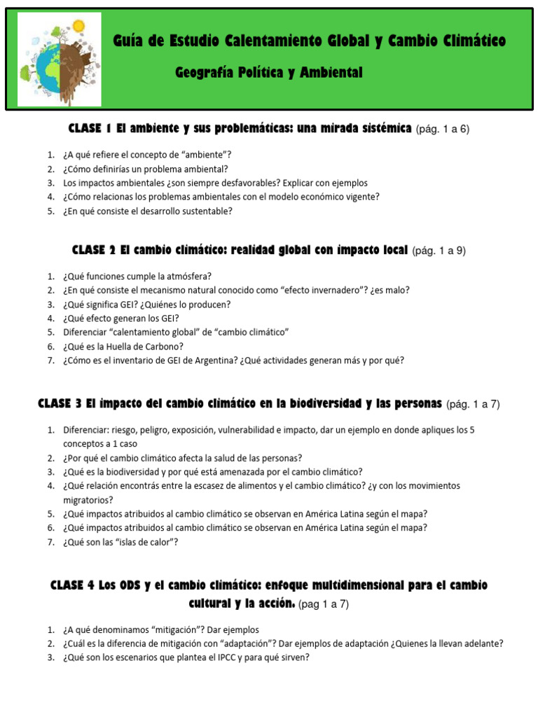 Guía de Estudio: Cambio Climático y ODS | PDF | Cambio climático ...
