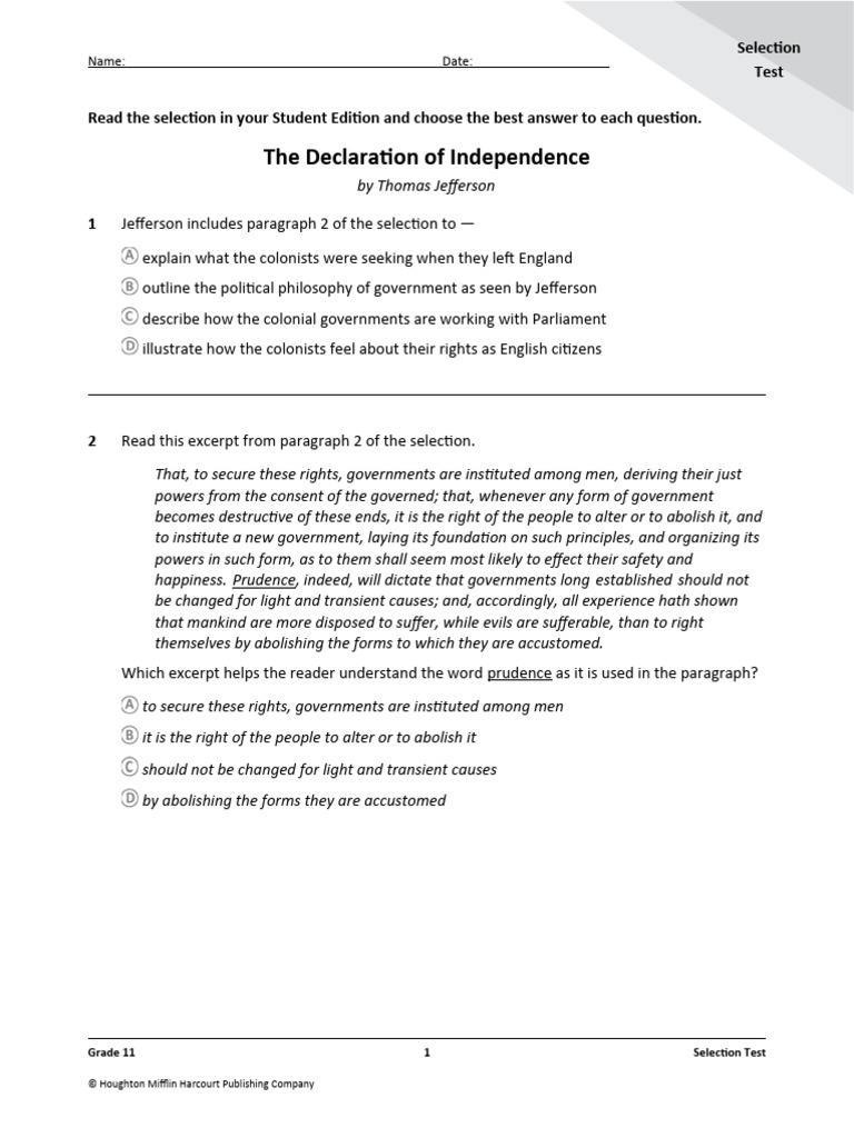 Declaration of Independence Test | PDF | United States Declaration Of ...