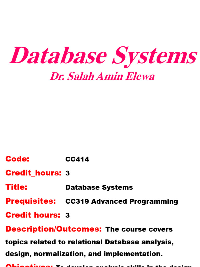 Lecture 1 Introduction To Database Systems Pdf Databases Relational Model