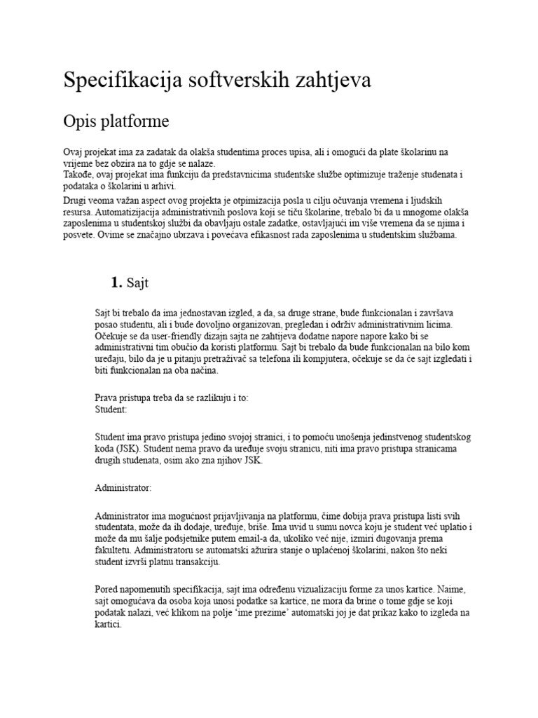 Specifikacija Softverskih Zahtjeva | PDF
