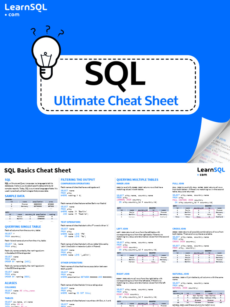 Ultimate SQL Cheat Sheet 1680810988 | PDF | Software Engineering | Computing