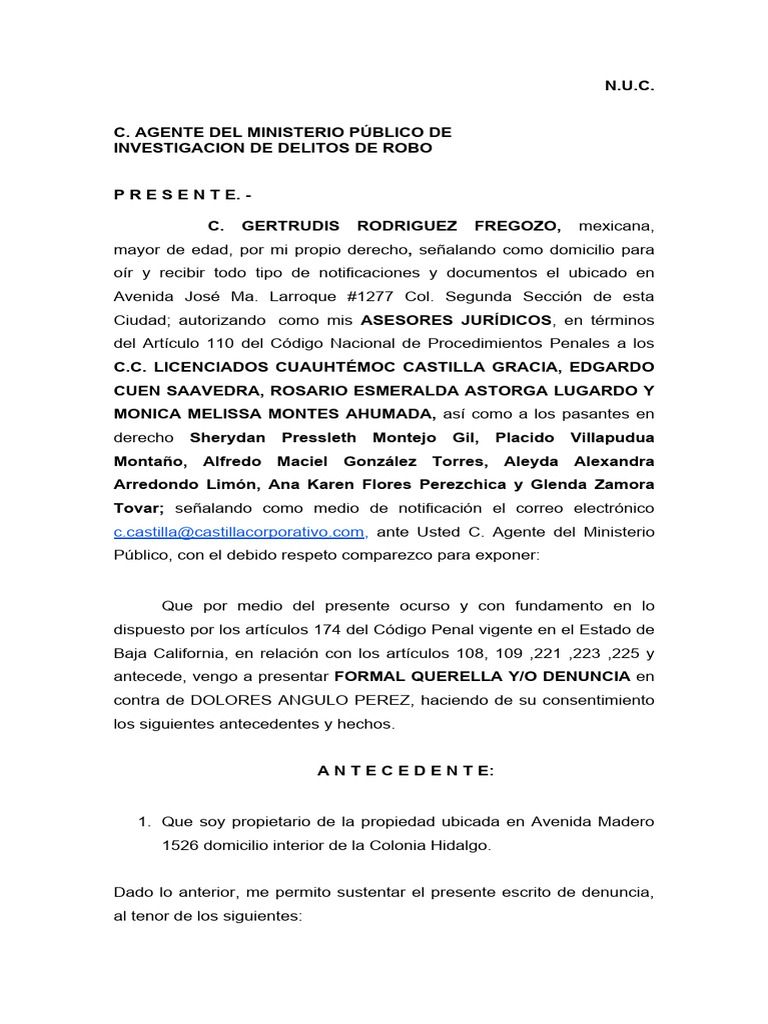 Querella Allanamiento de Morada | PDF | Queja | Justicia