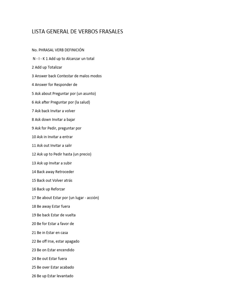 Lista General de Verbos Frasales | PDF