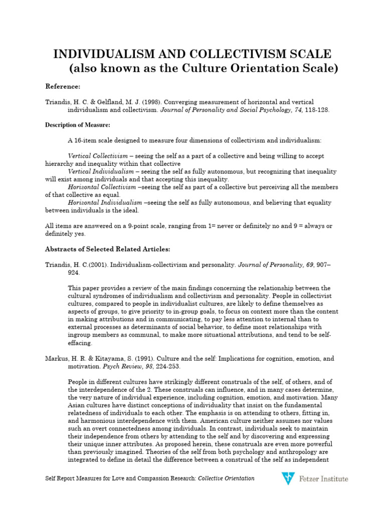 CollectiveOrientation CultureandOrientationScale | PDF | Self ...