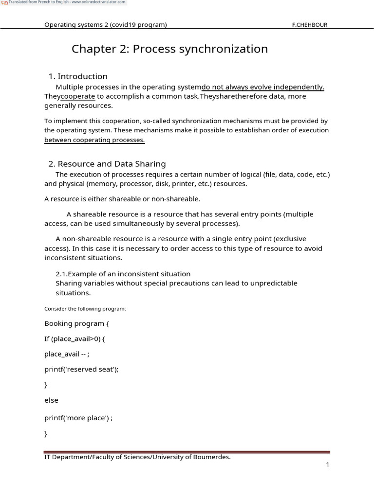 Chap2 - Synchronisation Des Processus - Fr.en | PDF | Process (Computing) | Operating System