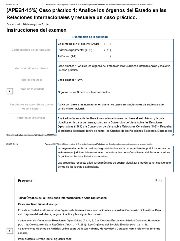Alexa Nota 10 Examen - (APEB1-15%) Caso Práctico 1 - Analice Los Órganos Del Estado en Las ...